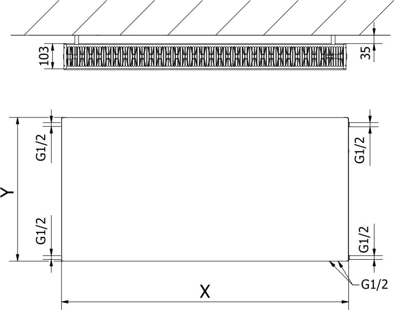 Mexen CF22, plochý panelový radiátor 600 x 1400 mm, spodní připojení, 2215 W, bílá, W622F-060-140-00