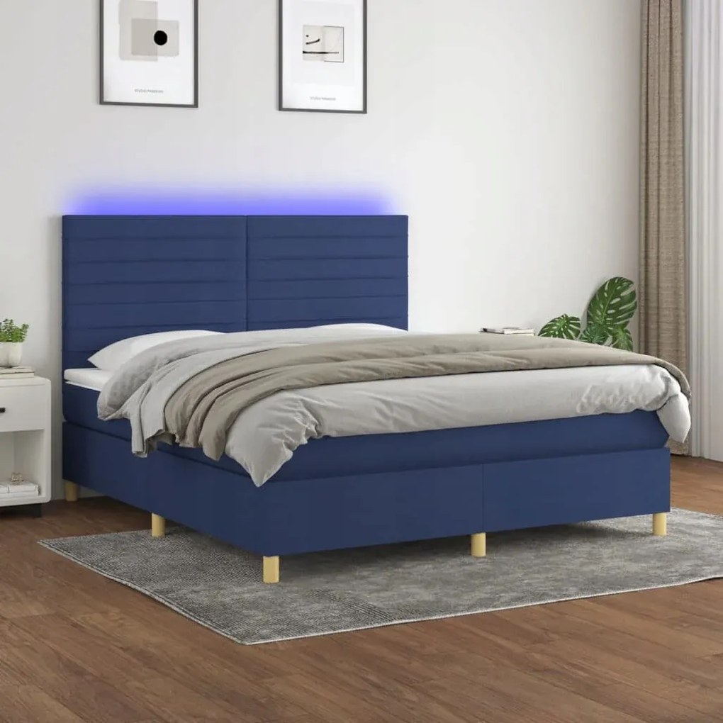 Fionshop 264253065 Box spring postel s matrací a Led modrá 180x200 cm tex