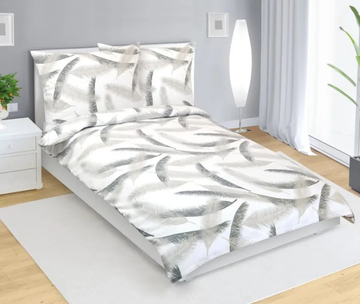 Bellatex Povlečení flanelové Pírko Šedá,Bílá rozměr 140x220 cm, 70x90 cm
