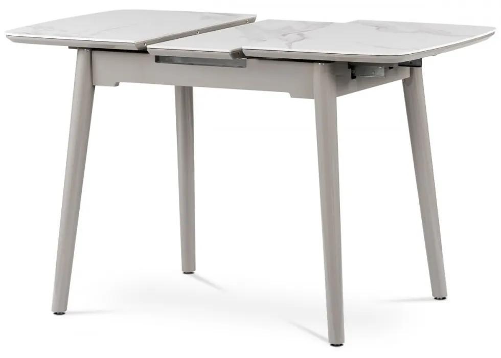 Jídelní stůl BRISKO — 90x70 cm (+ rozklad 25 cm), keramická deska bílý mramor, masiv