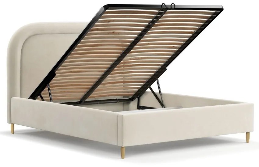 Krémová čalouněná dvoulůžková postel s úložným prostorem s roštem 180x200 cm Mija – Maison de Rêve