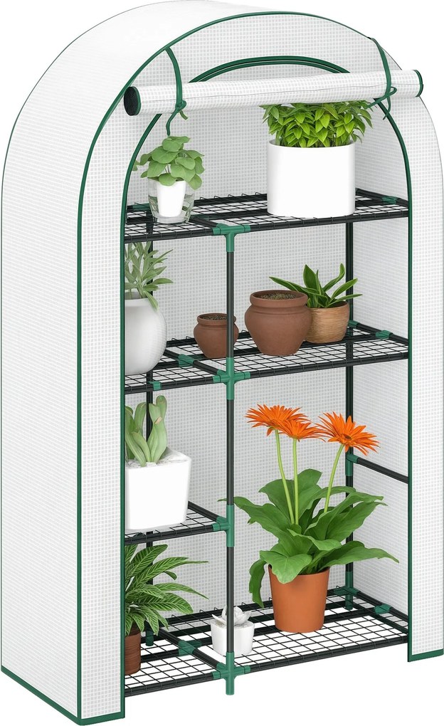 Skleník Outsunny s kulatými dveřmi, policemi, zimním ocelovým rámem, skleník pro balkon, zahradu, dům na rajčata 100 x 45 x 160 cm, skleník na rajčata