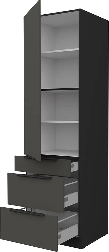 ARIA pe | vysoká skříňka 60 DKS-210 3S1F potravinová | UNI DVÍŘKA | 60 cm | PREMIUM BOX | černá/šedá grafit