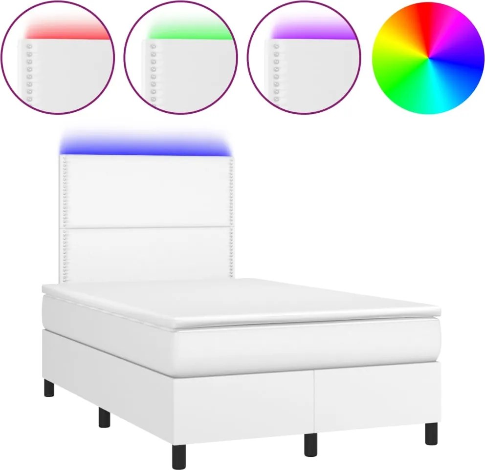 Box spring postel s matrací a LED bílá 120x200 cm umělá kůže 3135874