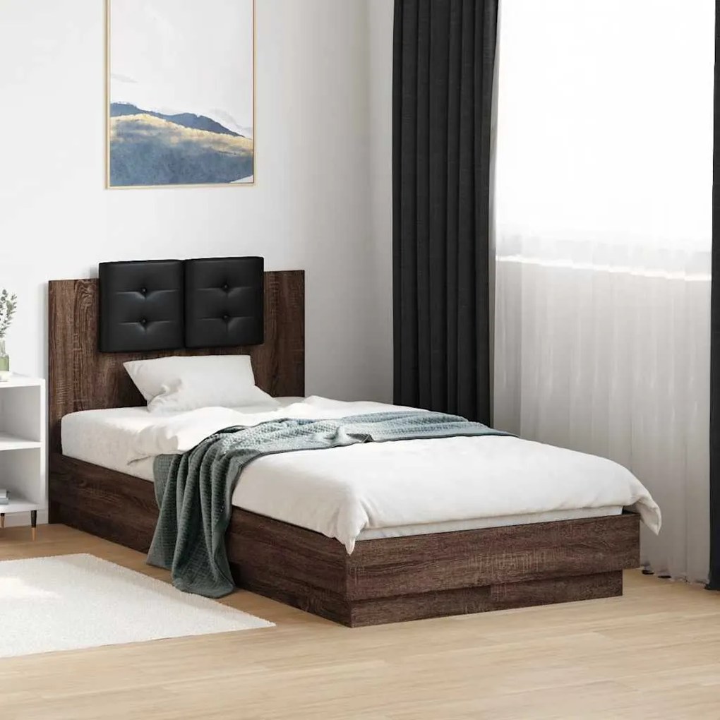 Rám postele s čelem a LED osvětlením hnědý dub 75 x 190 cm 3210072
