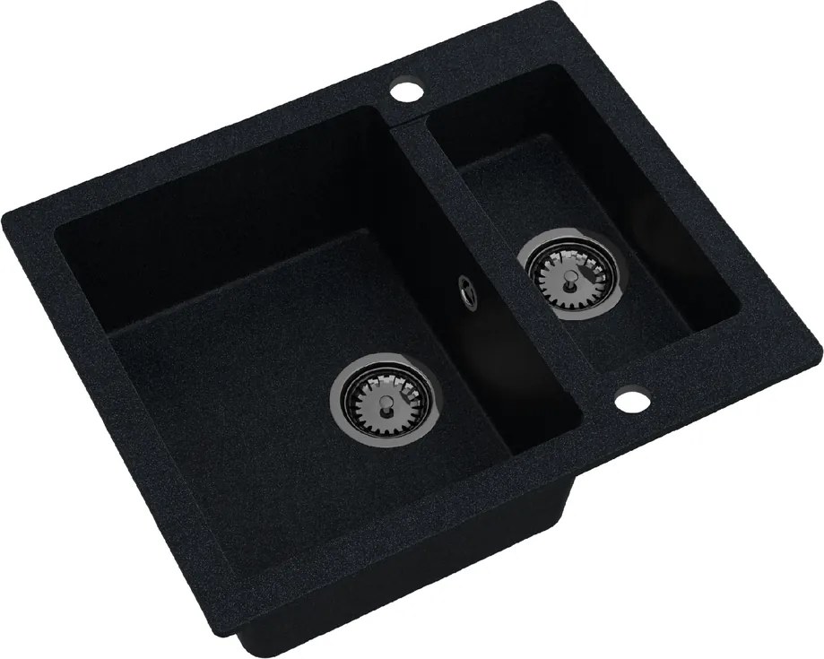 Sink Quality Ferrum, kuchyňský granitový dřez 605x495x210 mm + černý sifon, černá skvrnitá-BROCADE, SKQ-FER.B.5KBO.XB