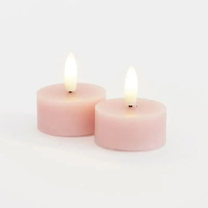 Sada LED čajové svíčky na baterie Sille Tealight, Ø 4,5 × 2,2 cm, světle růžové, z pravého vosku, balení 2 ks