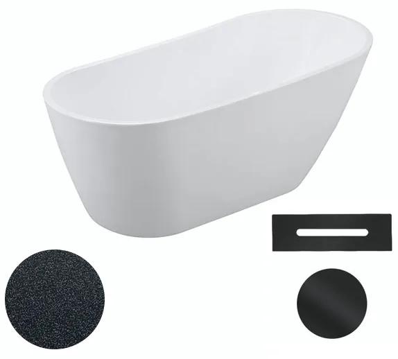 Besco Akrylátová volně stojící vana Melody Glam G 150x80 (170x80) Barva: Bílá/grafit, Rozměry (cm): 150x80, Typ a barva výpustě: Click-Clack s přepadem, černá