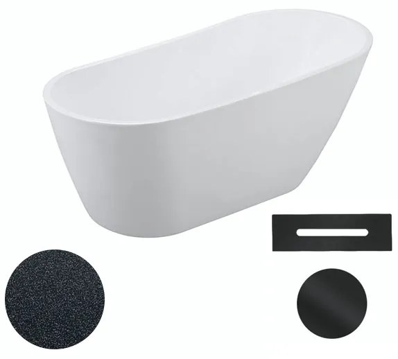 Besco Akrylátová volně stojící vana Melody Glam G 150x80 (170x80) Barva: Bílá/grafit, Rozměry (cm): 170x80, Typ a barva výpustě: Click-Clack s přepadem, černá