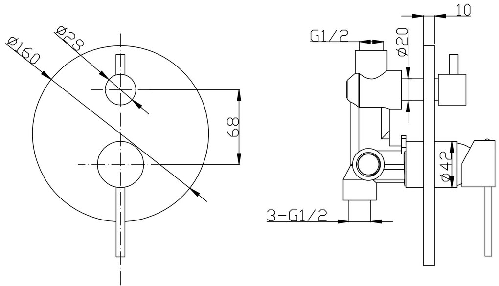 Sapho CORNELI podomítková sprchová baterie, 2 výstupy, otočný přepínač, chrom - CE43