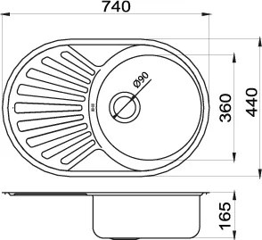 Novaservis Dřezy - Dřez 44x74 s okapem a přepadem, nerez, DR44/74