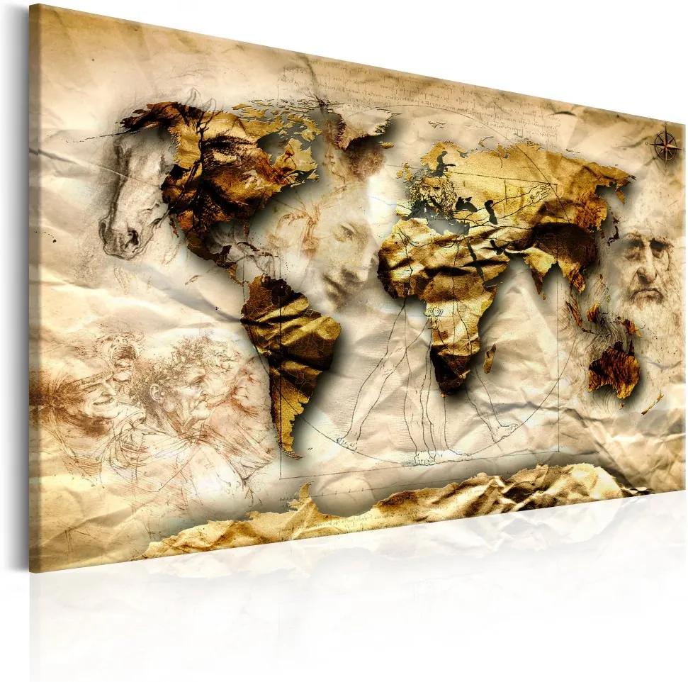 Obraz na plátně Bimago - Map: Leonardo da Vinci inspiration 90x60 cm
