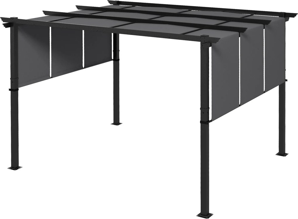 Outsunny Pavilon cca 3,5 x 3 m Pergola, Zastřešení Terasy, Kryt s Boční Stěnou pro Zahradu, Terasu, Tmavě Šedá | Aosom