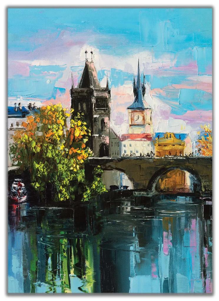 Malvis ® Obraz malovaný Karlův most Velikost (šířka x výška): třídílný obdélník - 150x100 cm