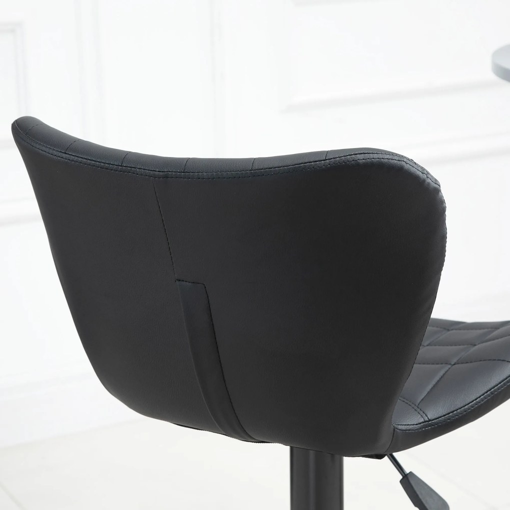 HOMCOM barová židle sada 2 ks retro design výškově nastavitelná 360° otočná černá kůže pro domácí kancelář stabilní 47 x 51,5 x 89-109 cm