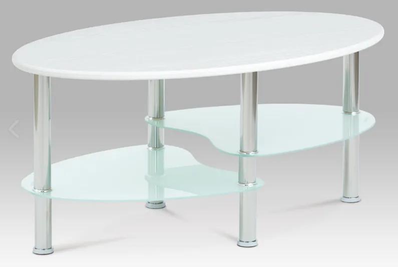Konferenční stolek 90 x 55 cm bílý a bílé sklo CT-1180 WT