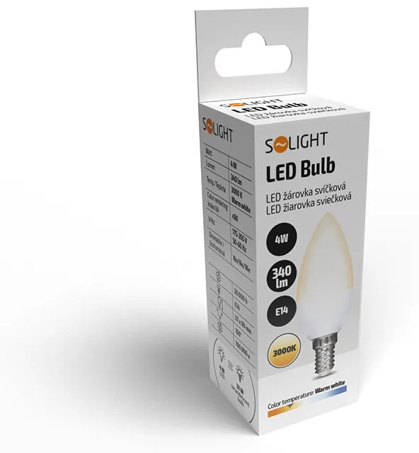 SOLIGHT LED žárovka svíčka matná C37 4W, E14, 3000K, 340lm