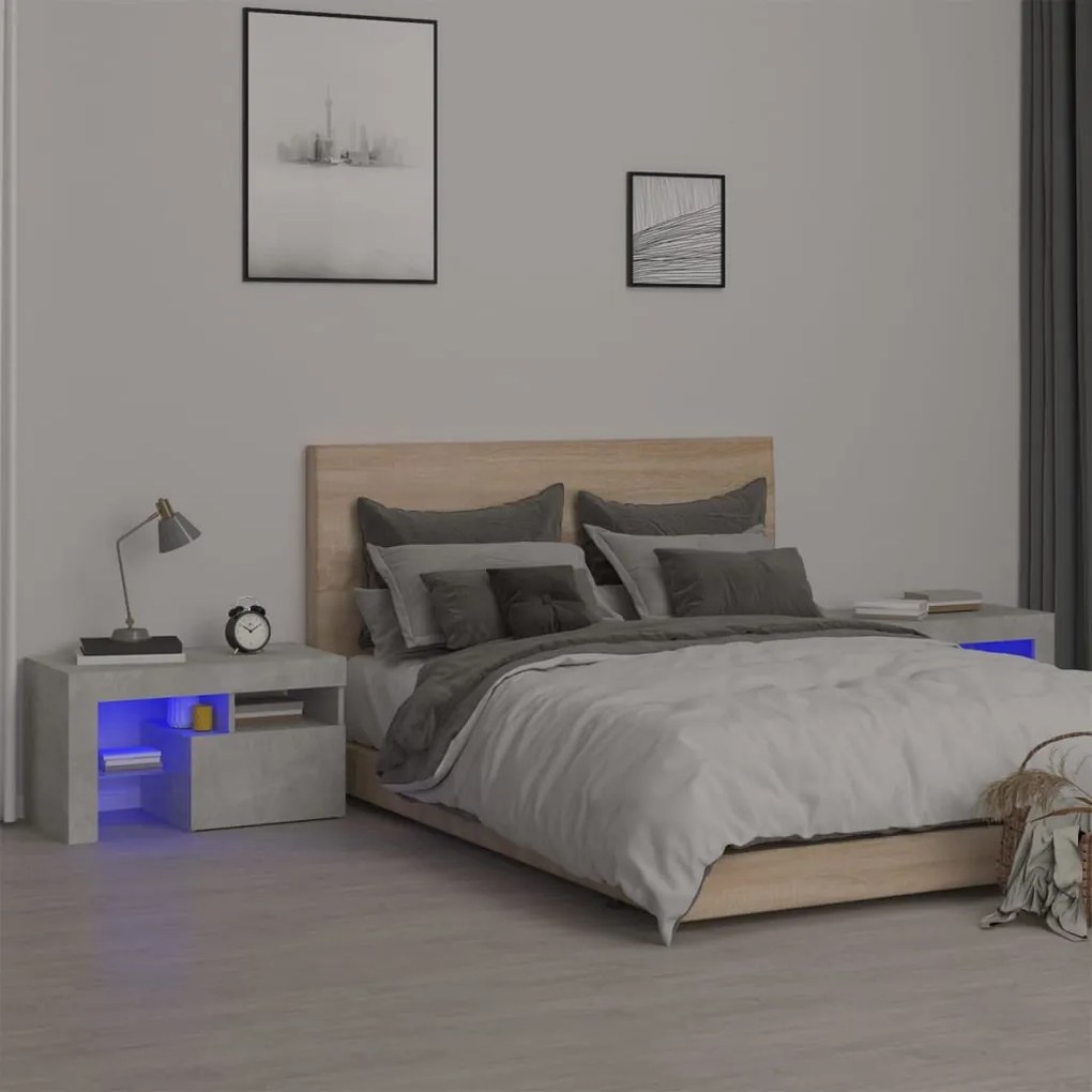 Noční stolky 2 ks s LED osvětlením betonově šedé 70x36,5x40 cm 3152773