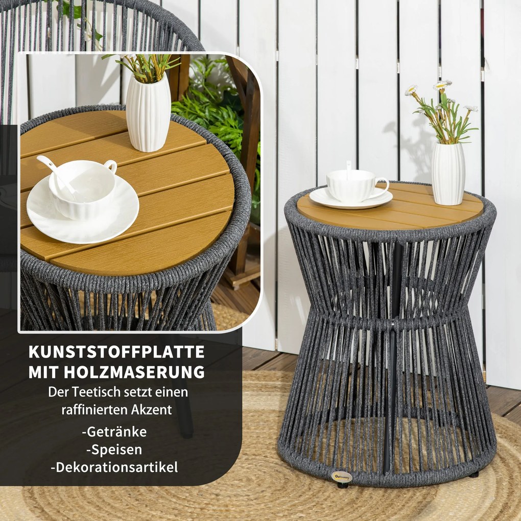 Outsunny Ratanový Skleněný Stolek, Bistro Stolek, Kávový Stolek s Plastovým Vrchem, Zahradní Stolek s Nastavitelnými Nohami, pro Terasu, Hliník Tmavě…