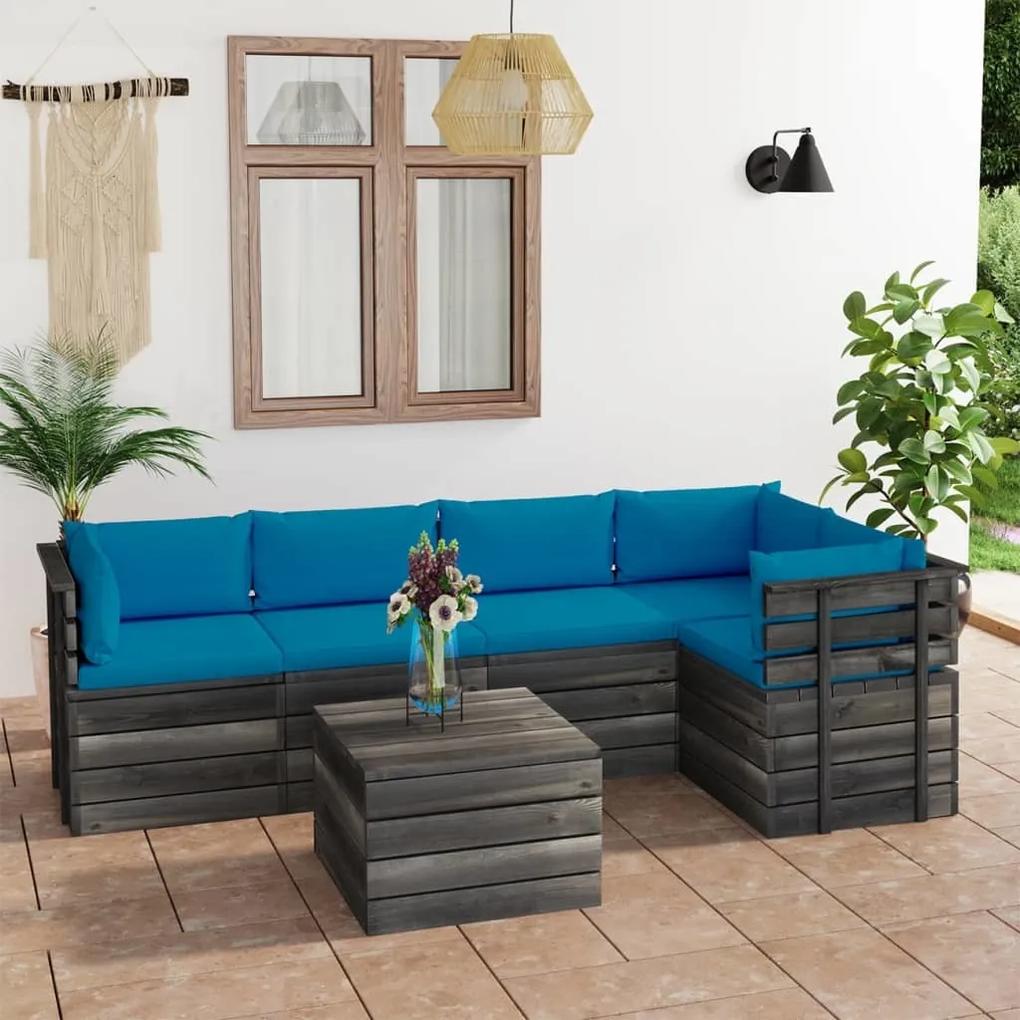 vidaXL 6dílná zahradní sedací souprava z palet + podušky borové dřevo [3061952] Barva: Modrá