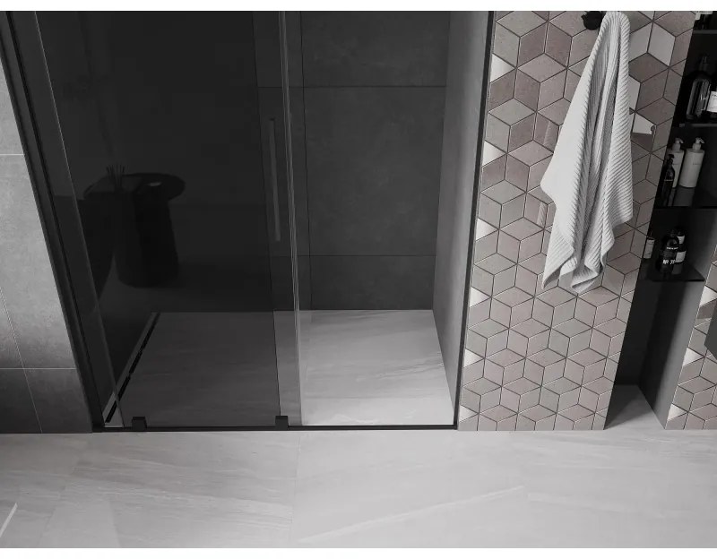 Mexen Velar, posuvné sprchové dveře do otvoru 150 cm, 8mm šedé sklo, černá matná, 871-150-000-41-70