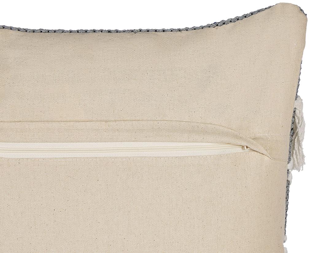 Bavlněný polštář se střapci 45 x 45 cm bílý/šedý BRAHEA Beliani