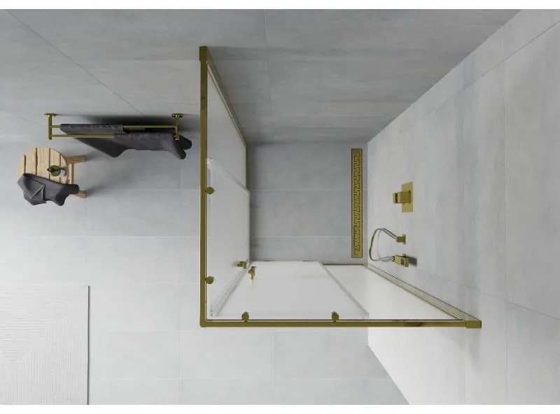 Mexen Rio, čtvercový sprchový kout s posuvnými dveřmi 70 (dveře) x 70 (dveře) x 190 cm, 5mm sklo námraza, zlatý profil, 860-070-070-50-30