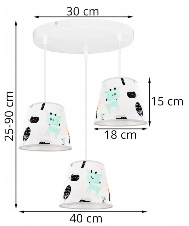 Dětské závěsné svítidlo Bambi, 3x textilní stínítko se vzorem, o, s