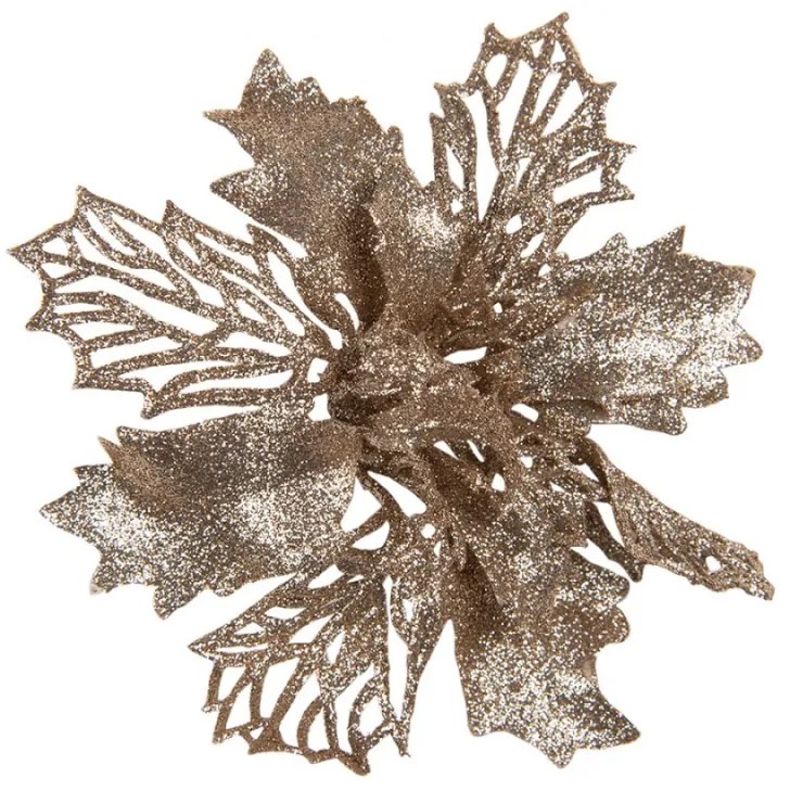 Umělá dekorace bronzová vánoční hvězda se třpytkami – 14x4 cm