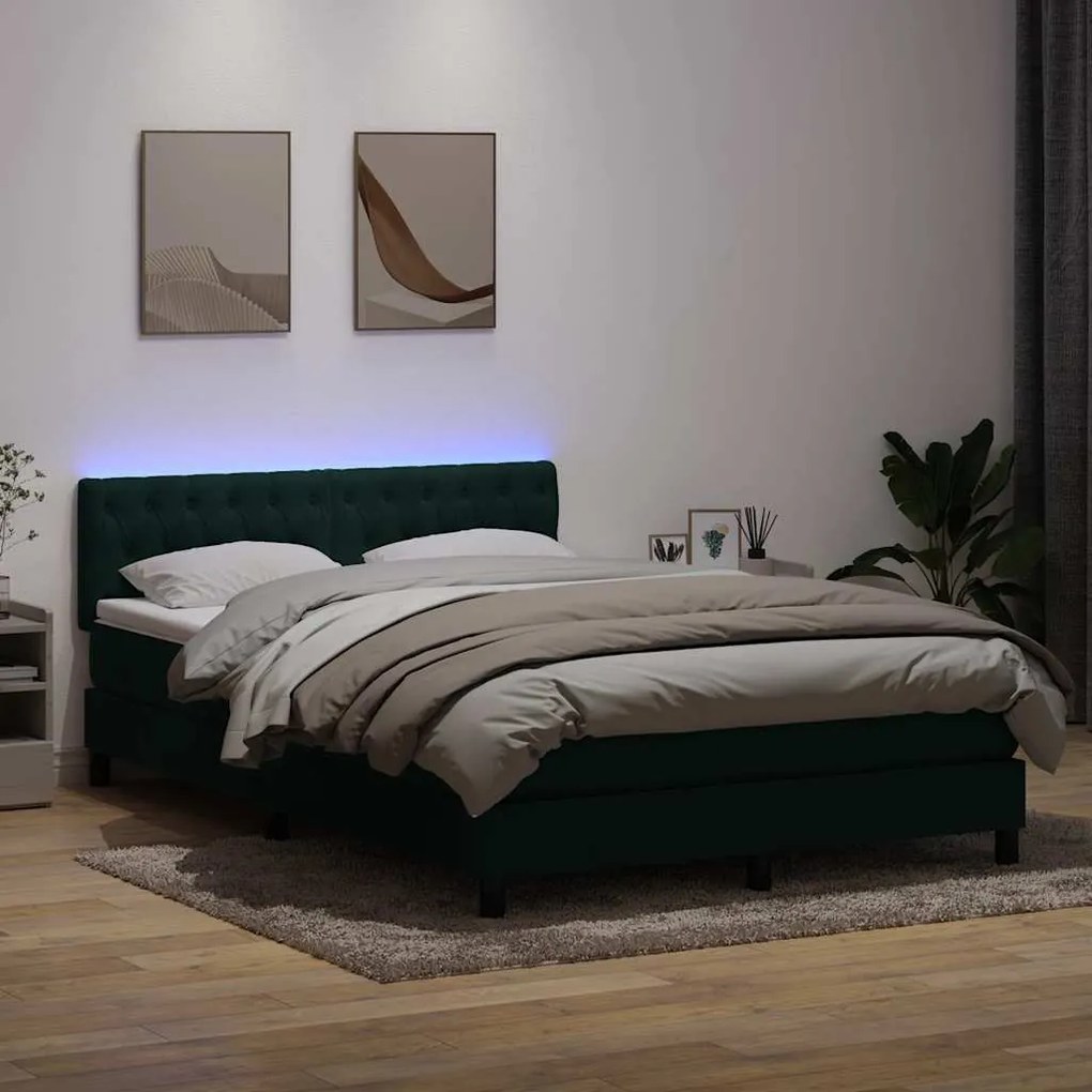 Box spring postel s matrací a LED tmavě zelená 160x220 cm samet 3317226