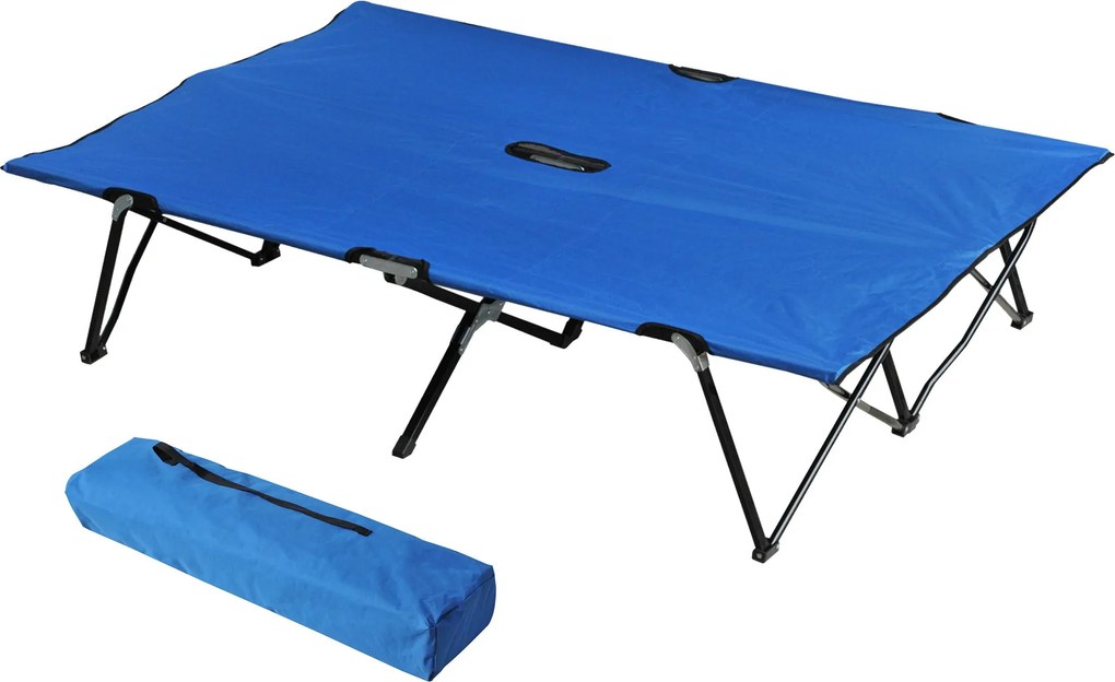 Outsunny Skládací Kempovací Postel pro 2 Osoby, Dvojitá Kempovací Postel s Nosností až 136 kg, Ocelový Oxford Modrá+Černá 193 x 125 x 40 cm | Aosom