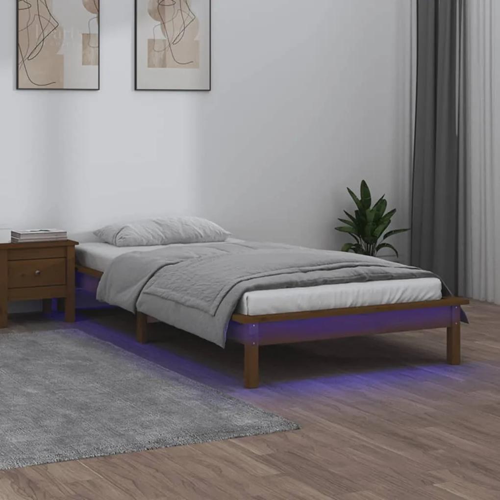 820594 vidaXL Rám postele s LED světlem medově hnědý 90 x 200 masivní dřevo