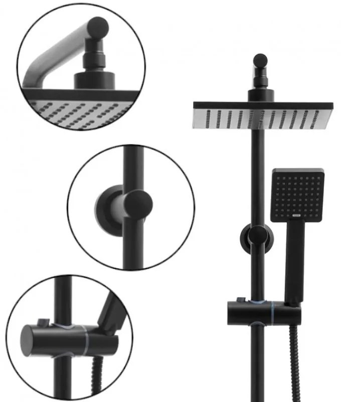 Erga Tiki, sprchová souprava s pákovou baterií a dešťovou hlavicí 20x20 cm, černá matná, ERG-YKA-BP.TIKI-BLK