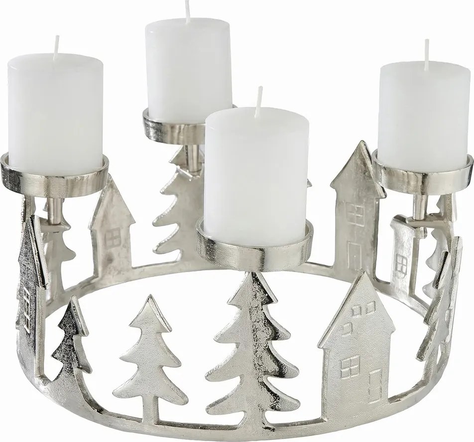 Adventní věnec domečky 35 cm - stříbrná
