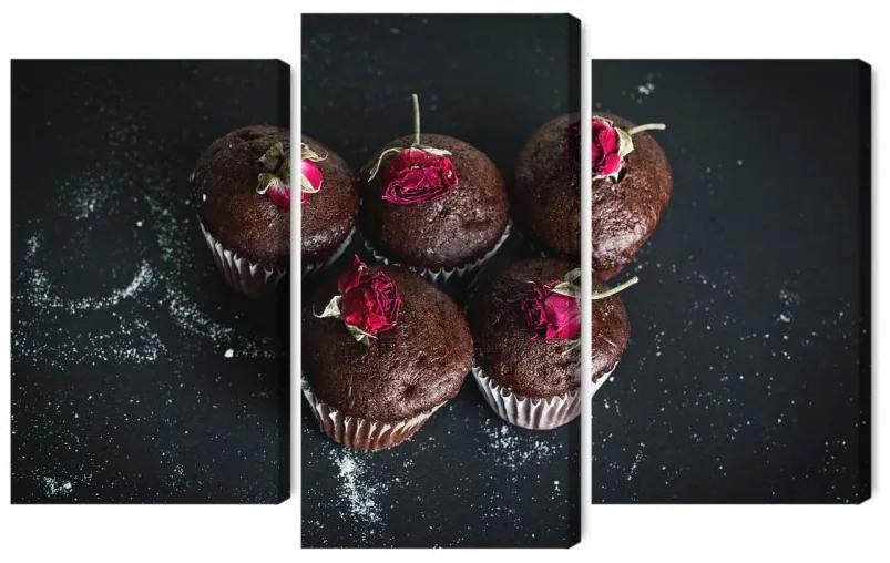 Vícedílný obraz Čokoládové Muffiny S Růží Nedostatek Nedostatek Přírodní plátno 90x60