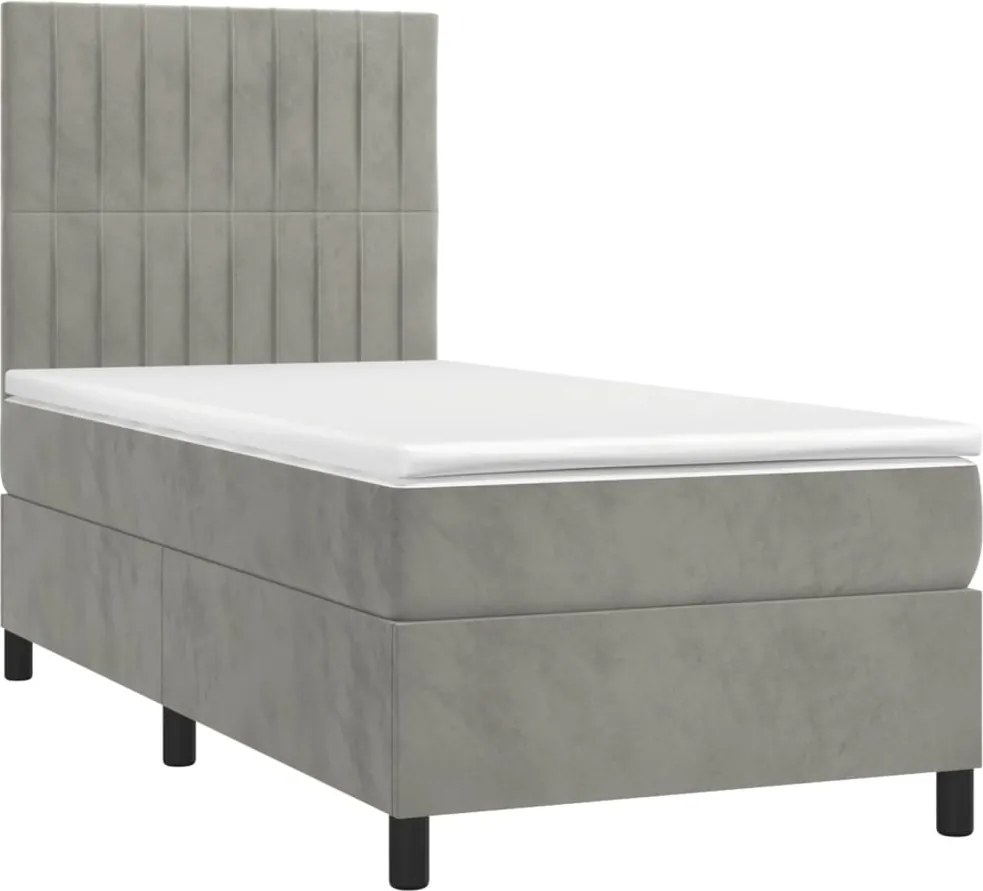 Box spring postel s matrací a LED světle šedá 90x200 cm samet 3136221