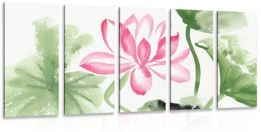 5-dílný obraz akvarelový lotosový květ Varianta: 100x50