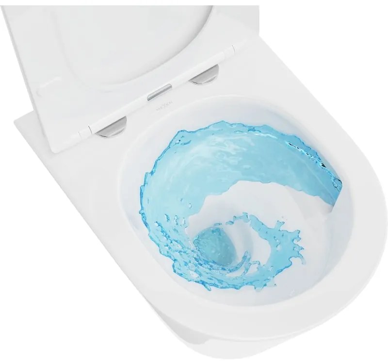 Mexen Rico, závěsná WC mísa 490x360x370 mm, Rimless Tornádo + WC sedátko z duroplastu, bílá lesklá, 30720400T