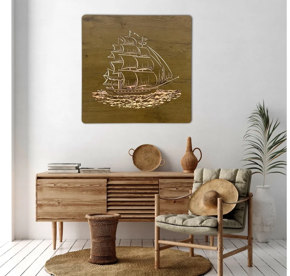Li-Go "Plachetnice" světelný obraz s baterií 70x70cm varianta: ovládání na obraze bez dálkového ovladače, provedení: dub světlý