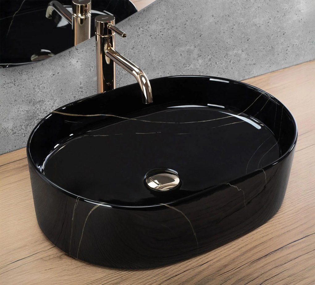 Rea Nadia, umyvadlo na desku 500x380x120 mm, imitace kamene - Black Stone, REA-U9240