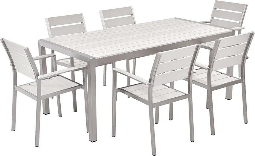 Bílá hliníková zahradní jídelní souprava stolu a židlí - - VERNIO
