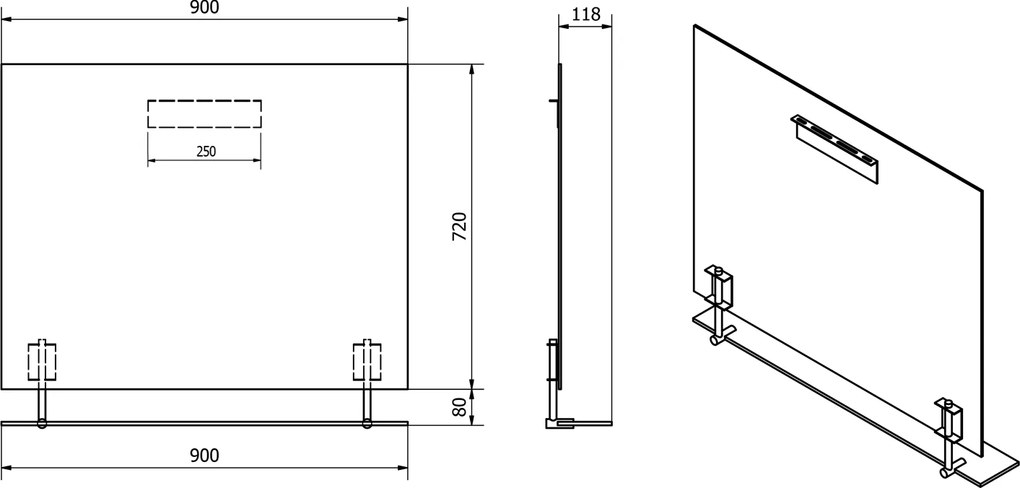 Sapho, WEGA zrcadlo 900x800mm, s policí, 60092-9