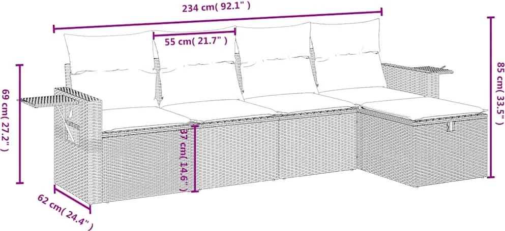 5dílná zahradní sedací souprava s poduškami černá polyratan 3263772