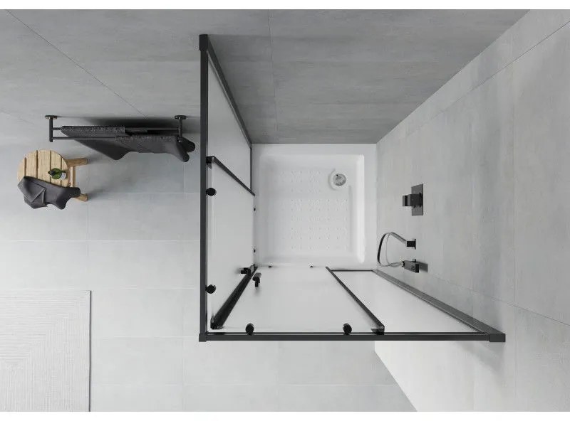 Mexen Rio, čtvercový sprchový kout 80(dveře)x80(dveře)x190 cm, 5mm sklo námraza, černý profil + bílá sprchová vanička RIO, 860-080-080-70-30-4510