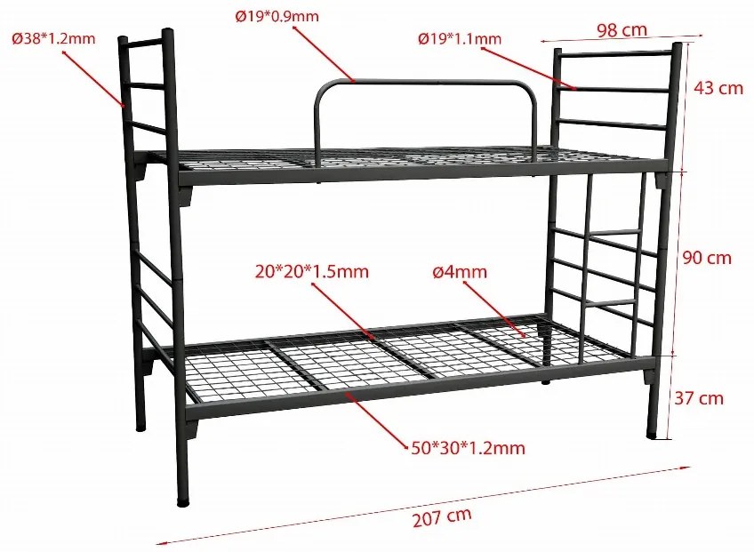 Patrové rozkládací kovové postele 2v1 90 x 200 cm