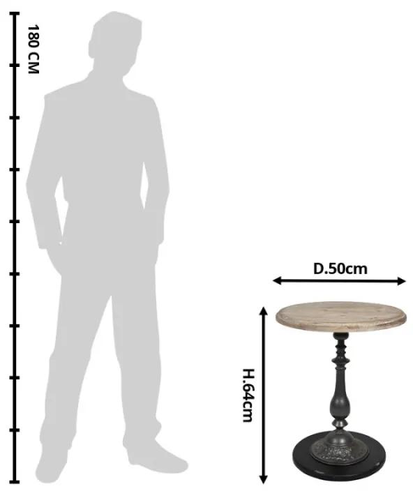 Kovový odkládací stolek s dřevěnou deskou Dirkje – 50x64 cm