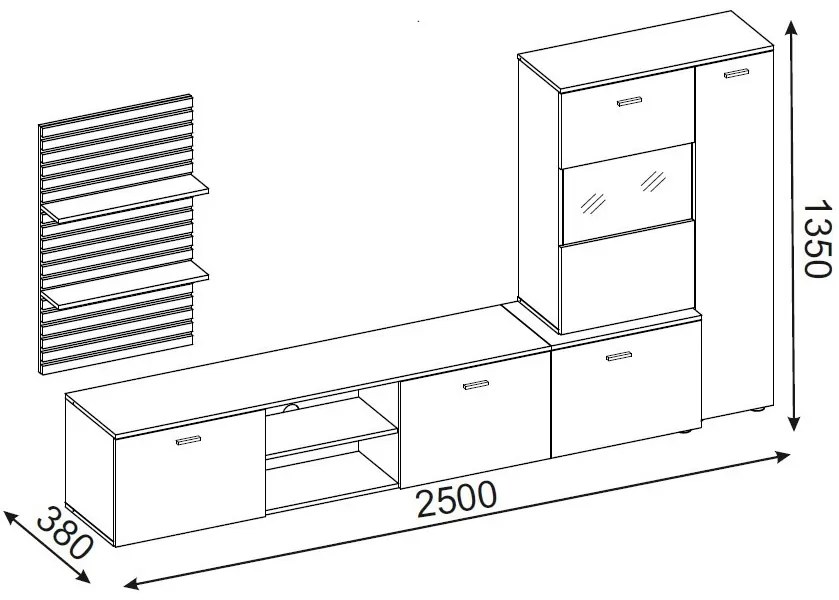 Obývací stěna Heathrow, bílá/dub artisan, s osvětlením