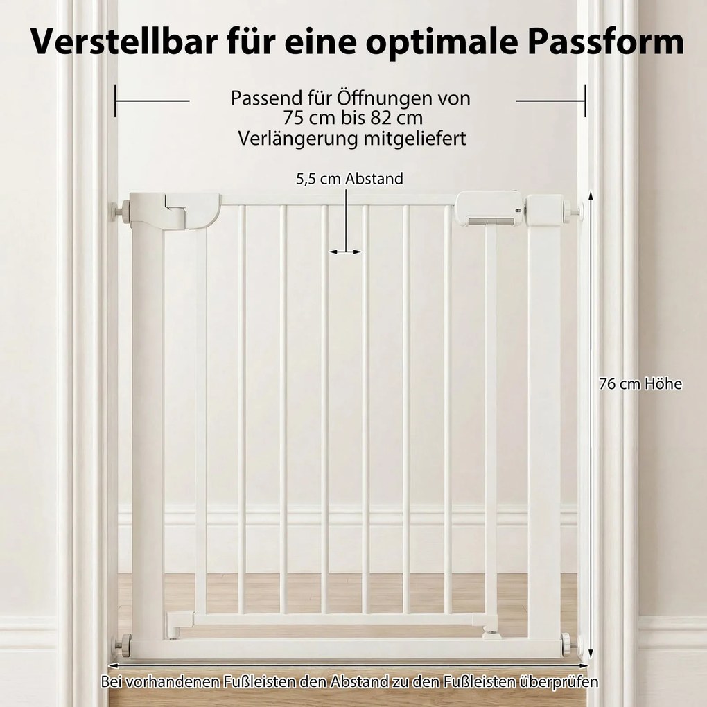 Costway Schodišťová brána bez vrtání se šířkou 75-82 cm Auto-Close dveřní brána