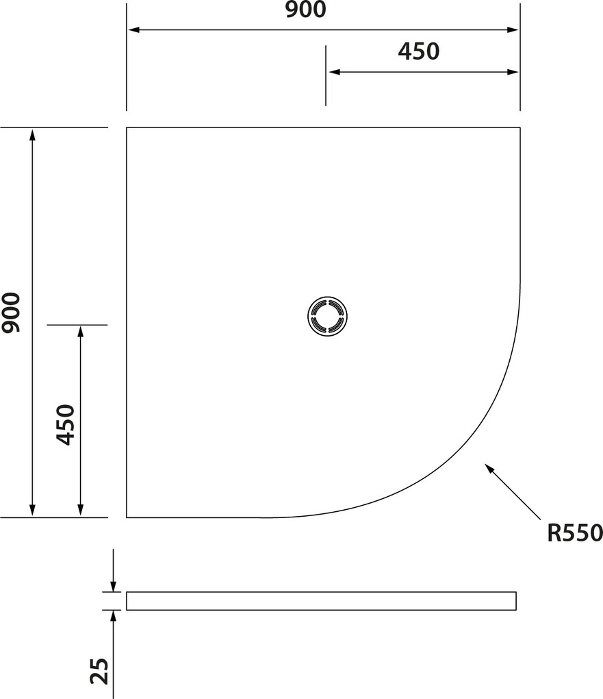 Polysan Polysan, FLEXIA sprchová vanička z litého mramoru čtvrtkruh, s možností úpravy rozměru, 90x90cm, R550, 91181