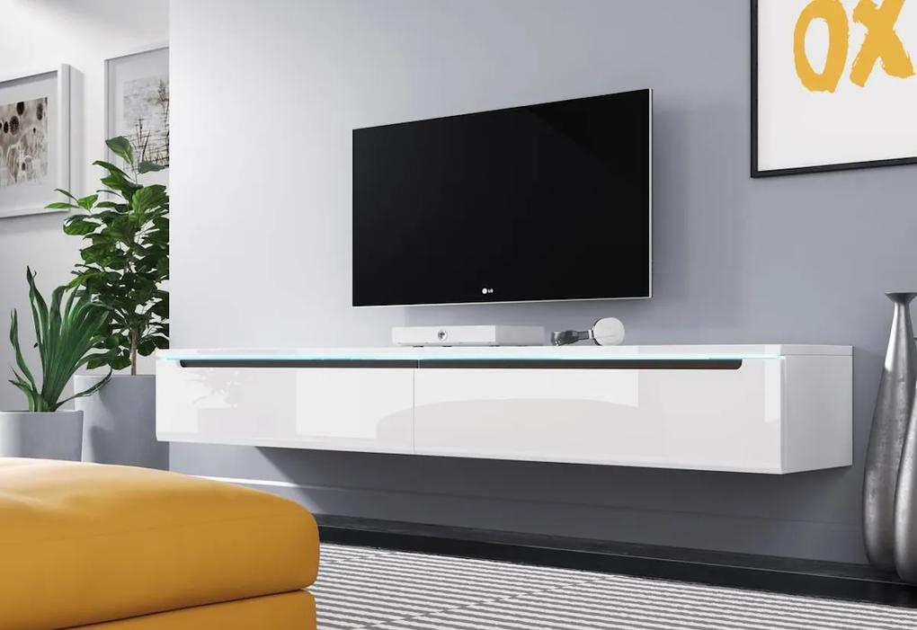 TV stolek MENDES DES I 180, 180x24x33, bílá lesk, s LED osvětlením